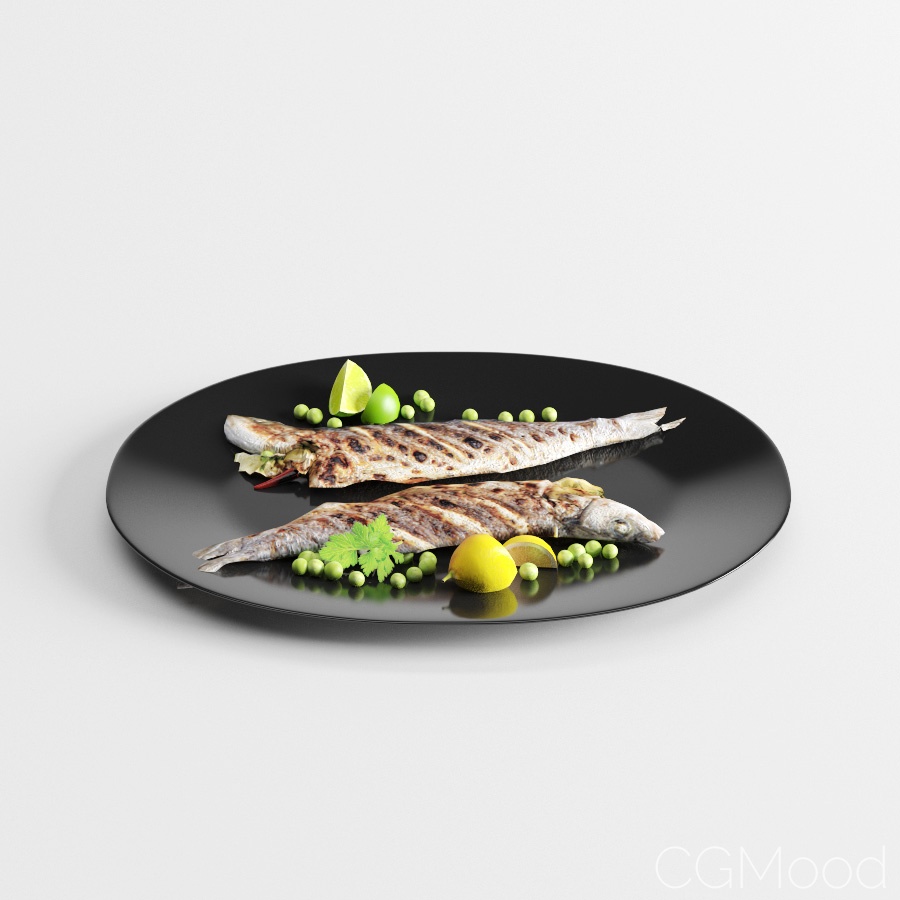 Grilled Whole Fish - 3D Model for VRay