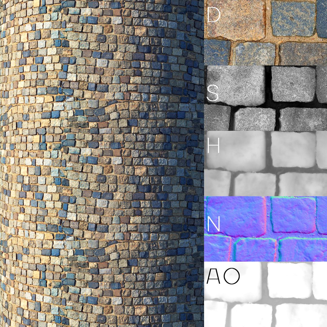 Old Pavement (material) - 3D Model for VRay, Corona
