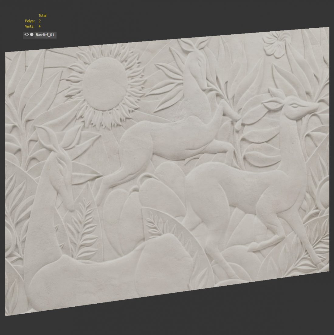 Bas-relief With Deer - 3D Model for VRay, Corona
