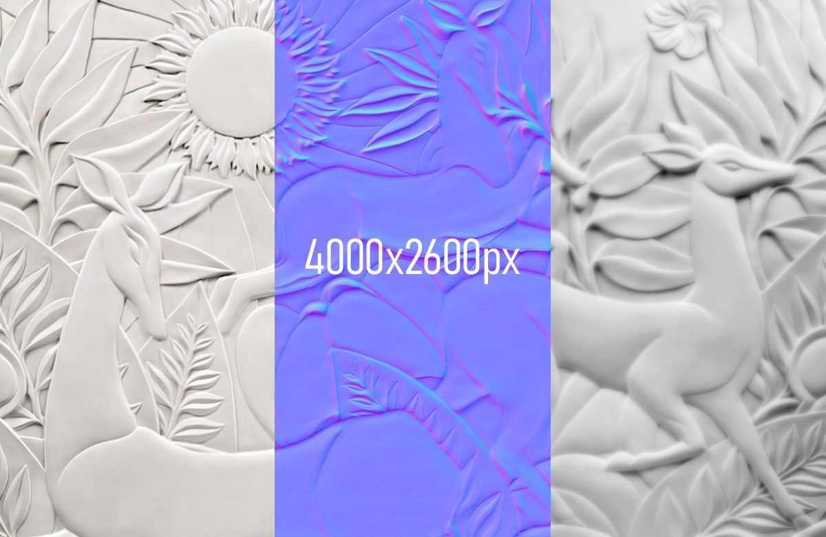 Bas-relief With Deer - 3D Model for VRay, Corona