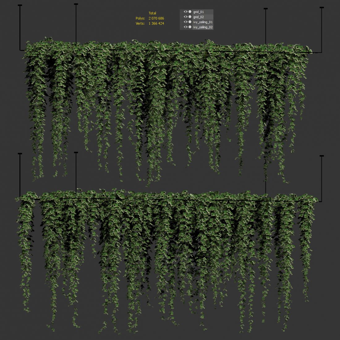 Ivy Hanging On Grid For Ceiling - 2 Models - 3D Model for VRay, Corona