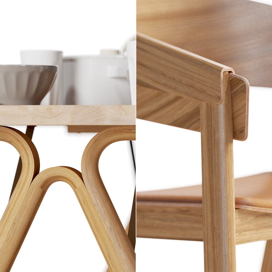 Cover Chair, Split Table, Muuto Design - 3D Model for VRay, Corona