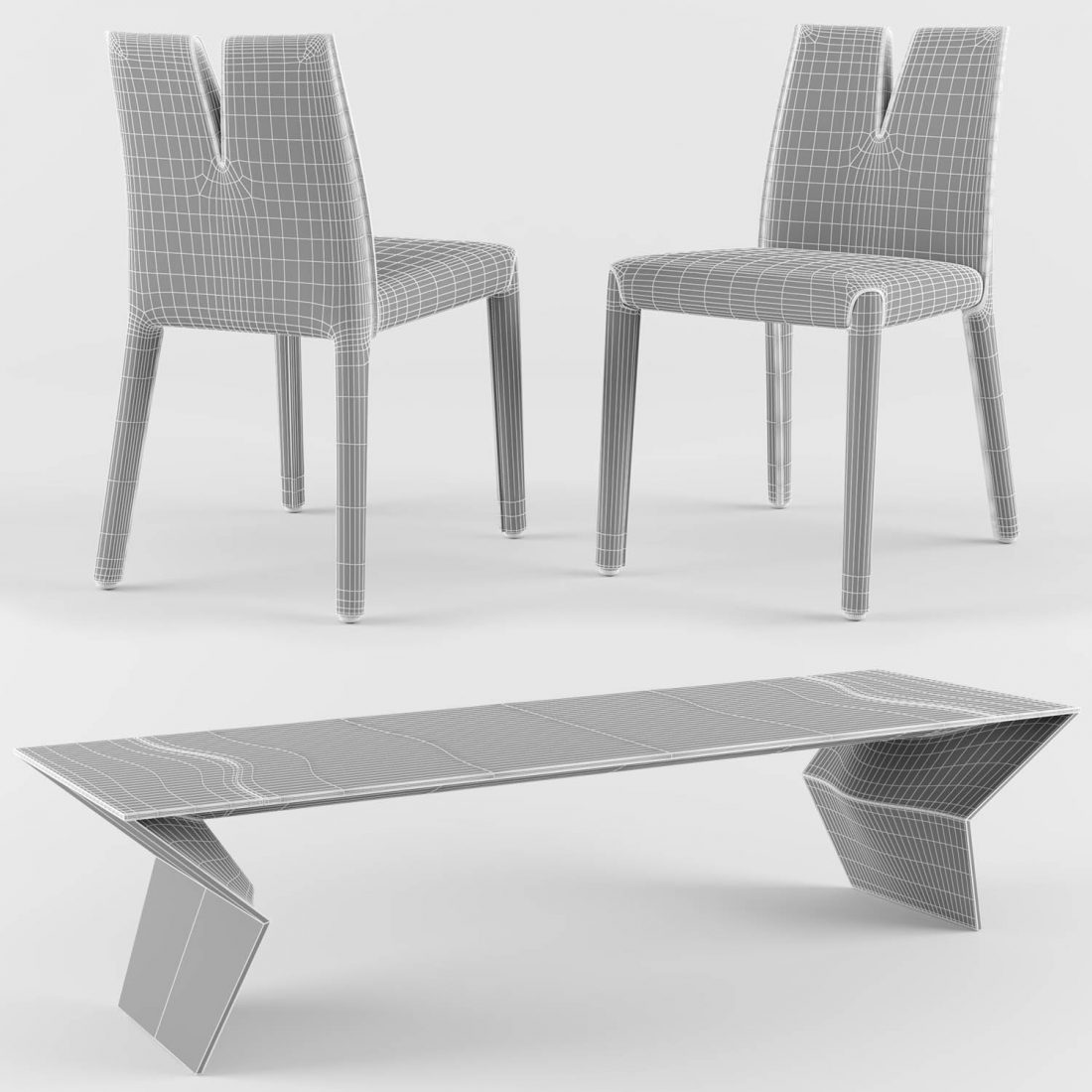 B&B Italia BLITZ Wooden Table With CUTTER Chair 3D Model for VRay | CGMood
