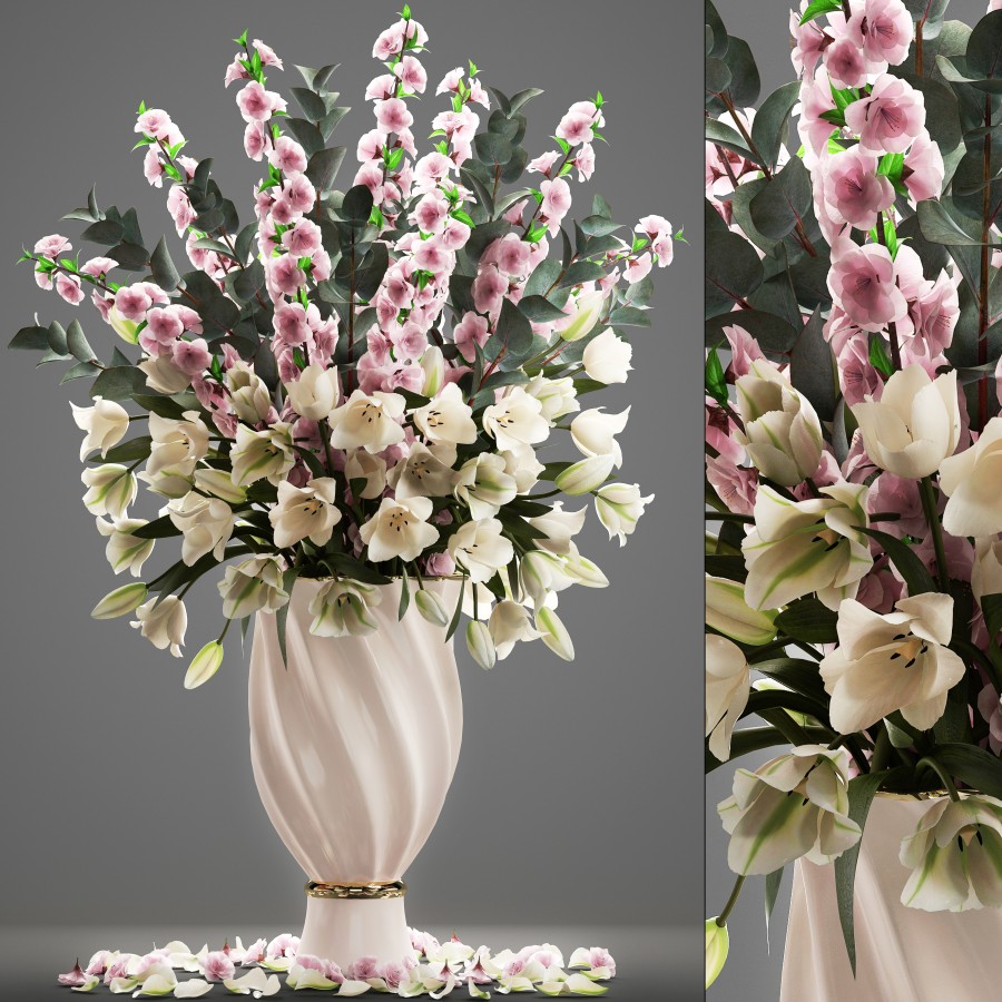 Bouquet Of Flowers Tulips And Sakura 3D Model for VRay | CGMood