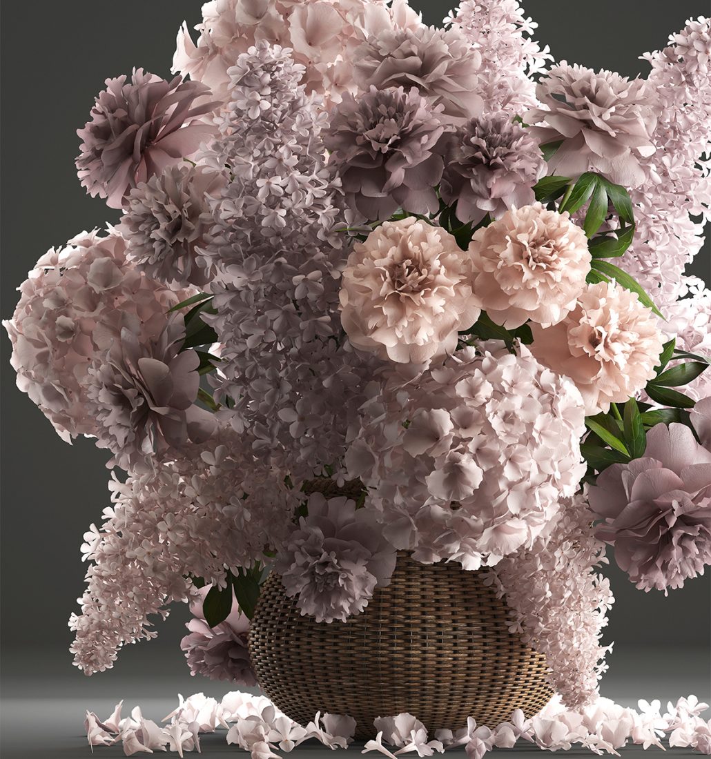 Bouquet Of Flowers In A Basket 85 - 3D Model for VRay