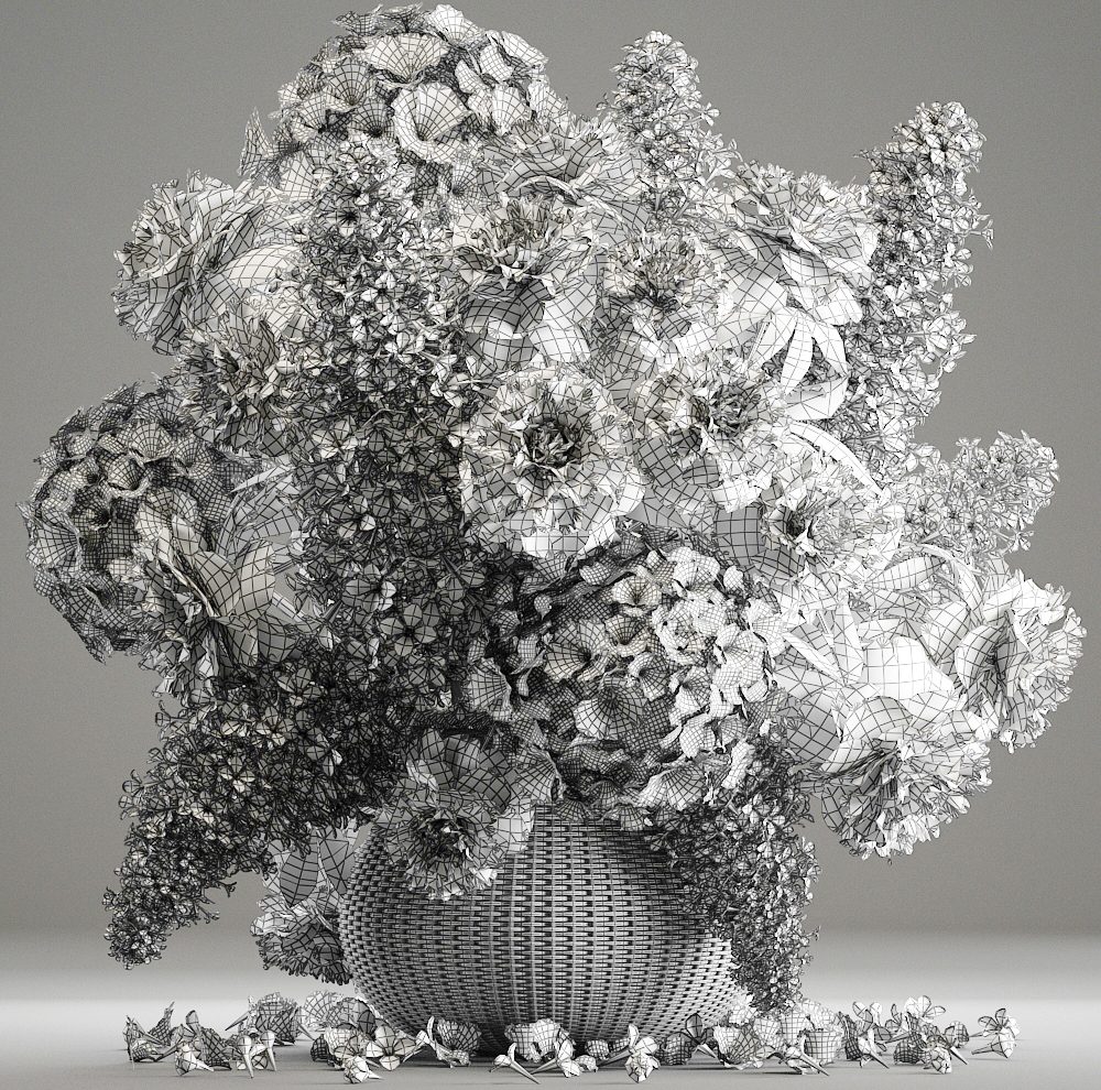 Bouquet Of Flowers In A Basket 85 - 3D Model for VRay