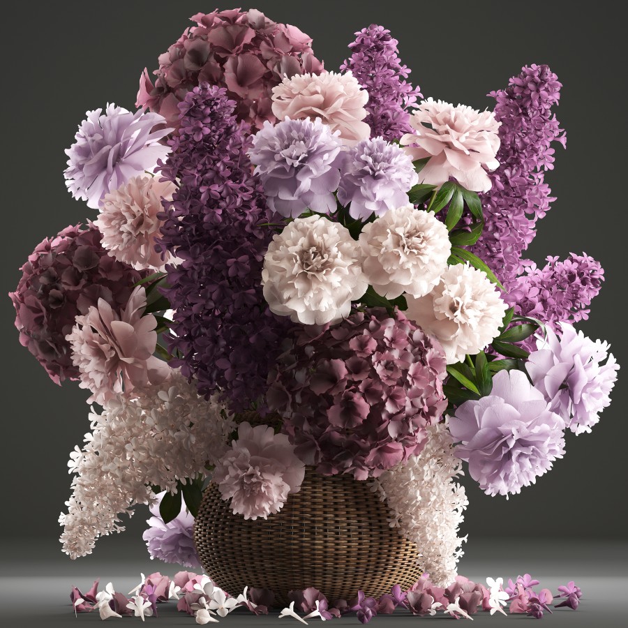 Bouquet Of Flowers In A Basket 83 - 3D Model for VRay