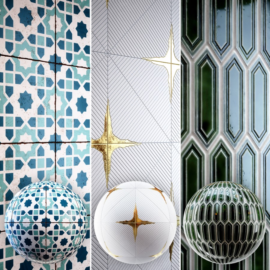 Tile 4k Materials A5 - 3 Materials - 3D Model for VRay, Corona