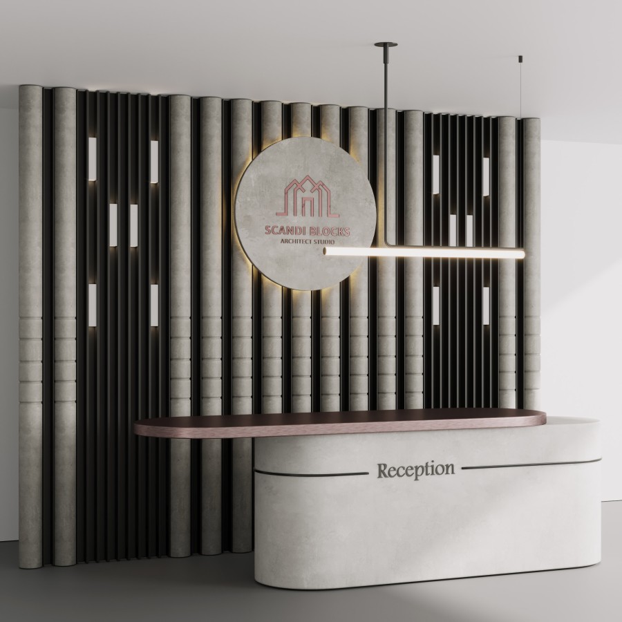 Reception Desk And Wall Decor Office Furniture 1 - 3D Model for VRay ...