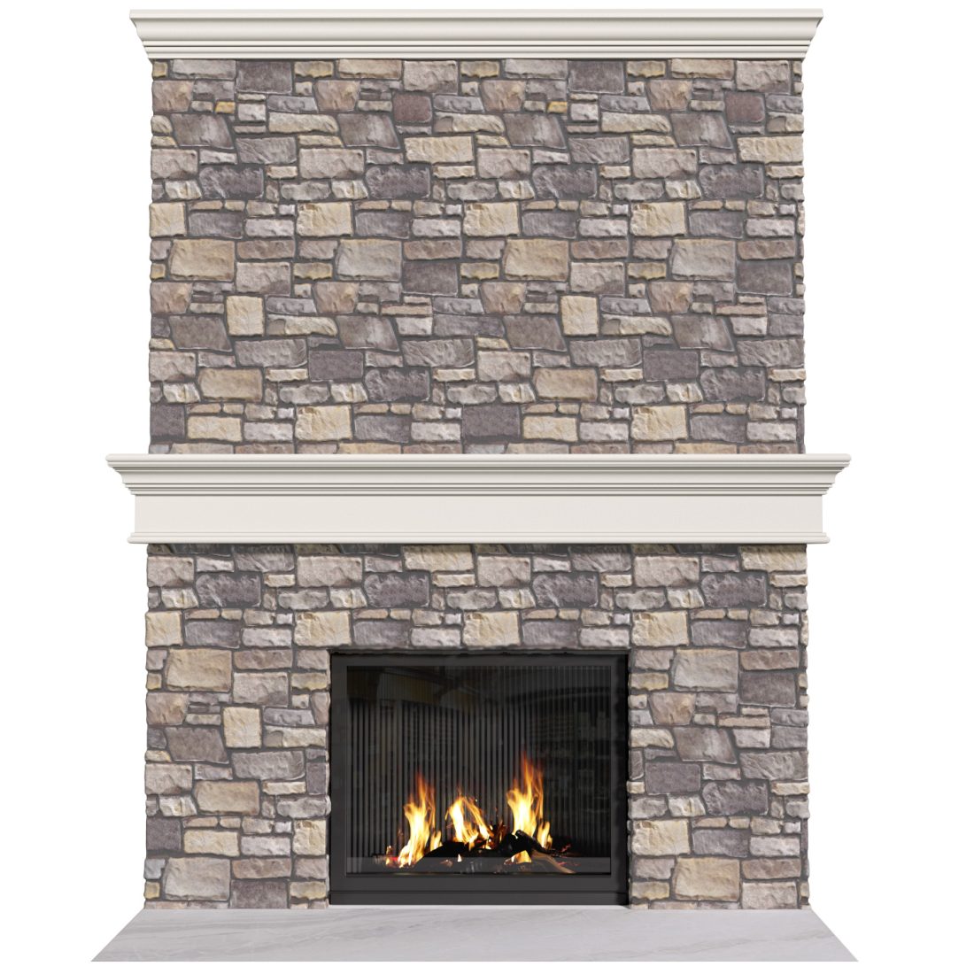 Classic Stone Fireplace Rustic - 3D Model for VRay, Corona