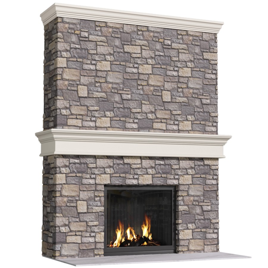 Classic Stone Fireplace Rustic - 3D Model for VRay, Corona