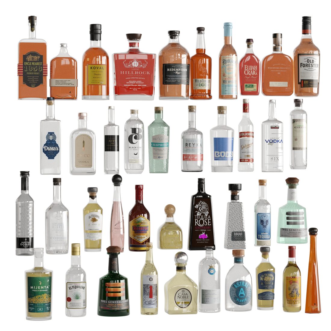 Bottles Vol 7 Whiskey,vodka,tequila 3D Model for VRay, Corona | CGMood