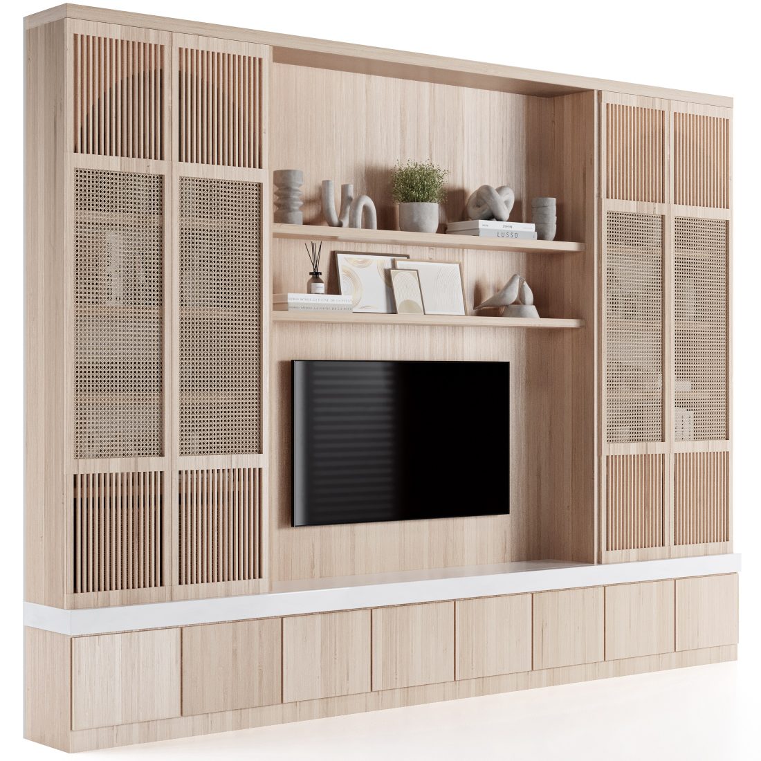 Rattan Tv Wall Composition 01 - 3D Model for Corona