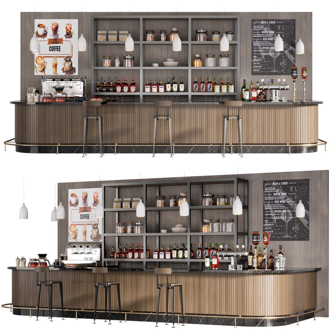 Cafe Bar No28 - 3D Model for VRay, Corona