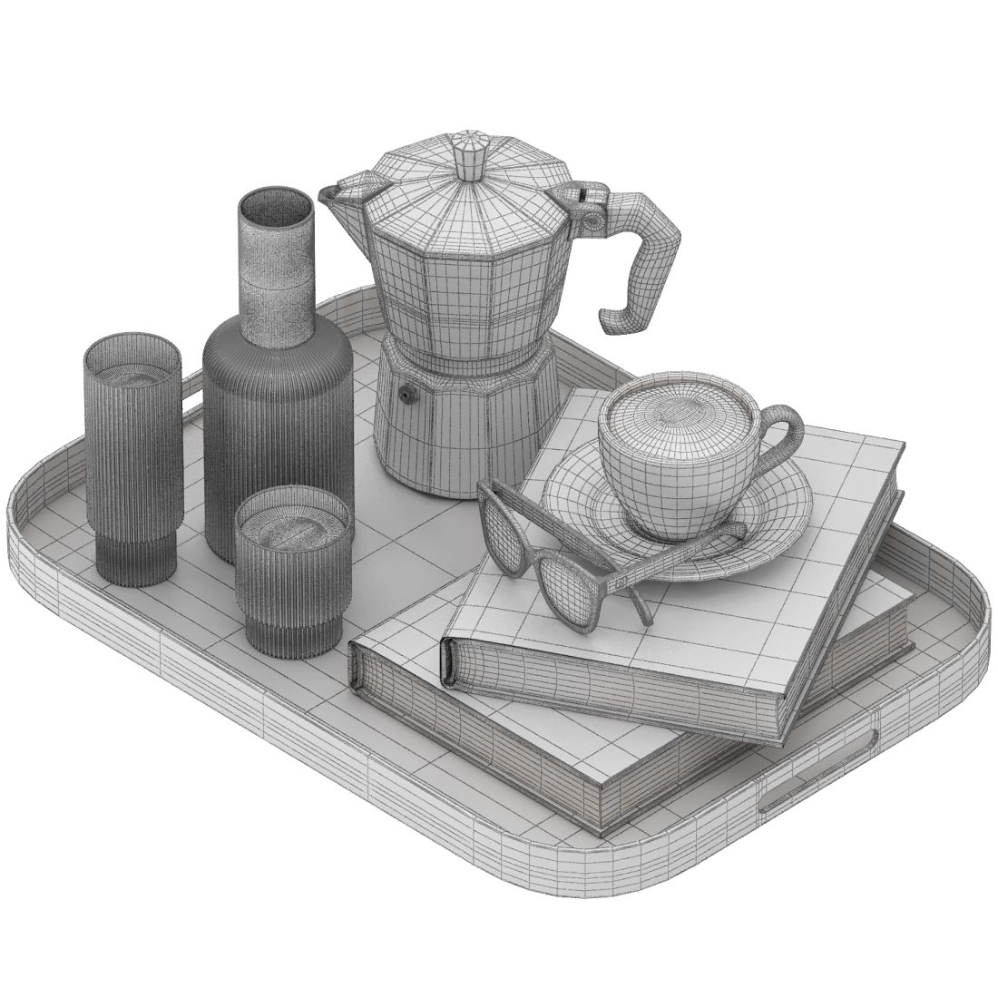 Tray Of Coffee With Ripple Carafe Water Sunglasses - 3D Model for VRay ...