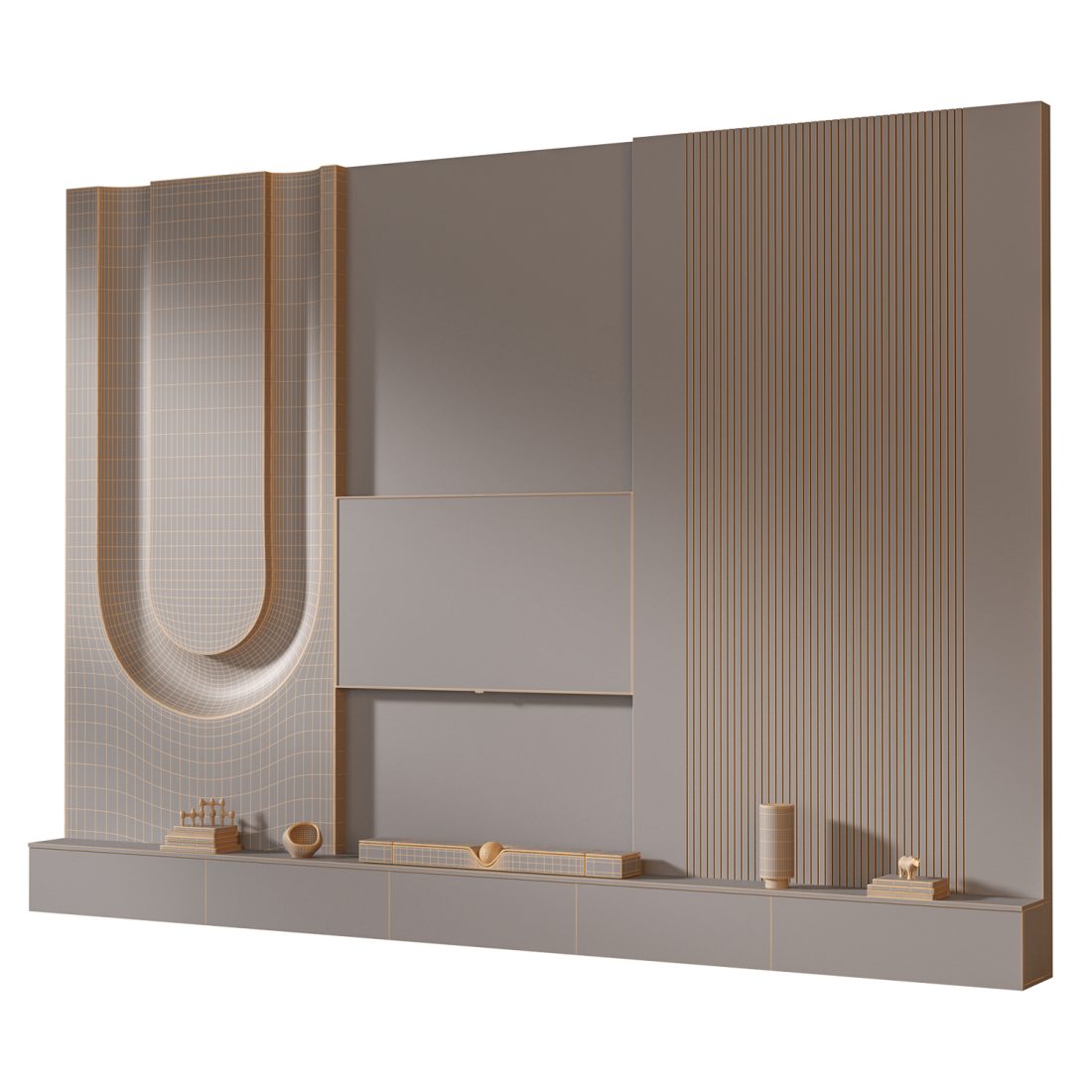 Tv Wall Set 32 - 3D Model for VRay, Corona