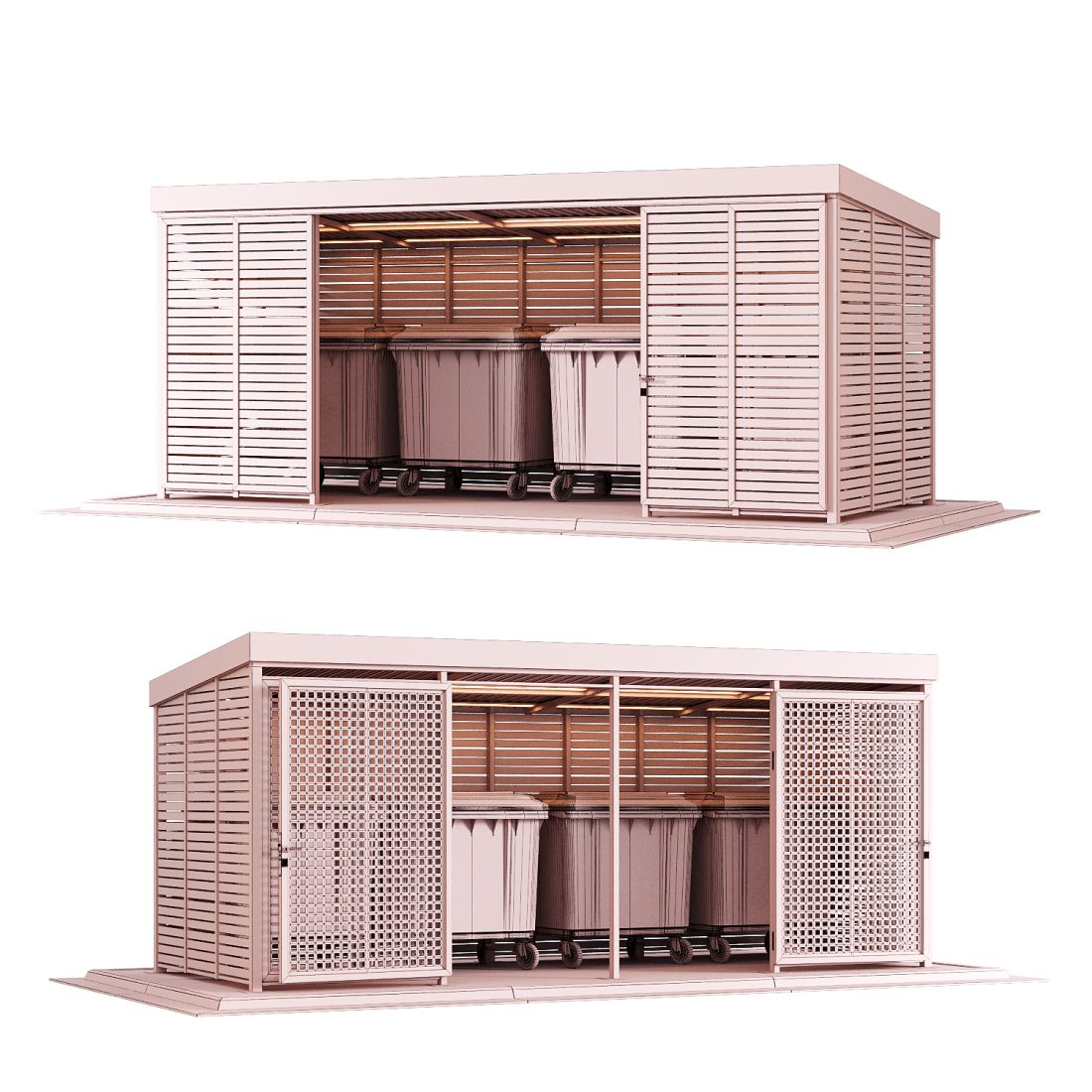 Garbage Bins Containers With Fencing 3D Model for VRay, Corona | CGMood