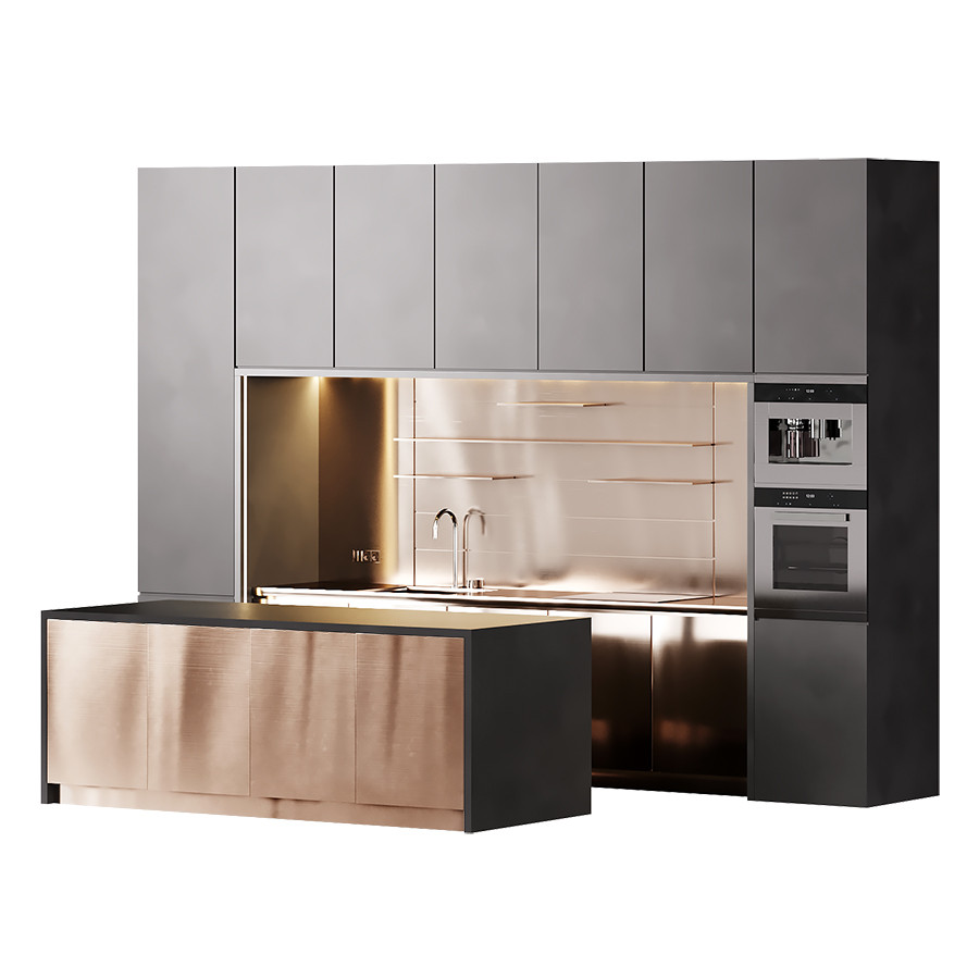 Bronze Kitchen With Island 3D Model for VRay, Corona | CGMood