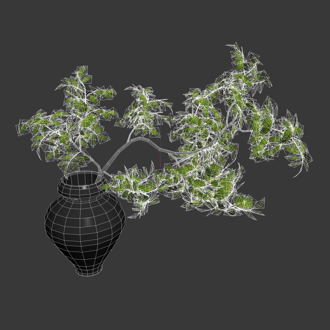 Green Plant In Dark Grey Vase - 3D Model for VRay