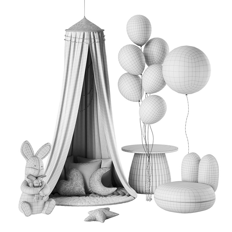 Pink Girl Bunny Set - 3D Model for VRay, Corona