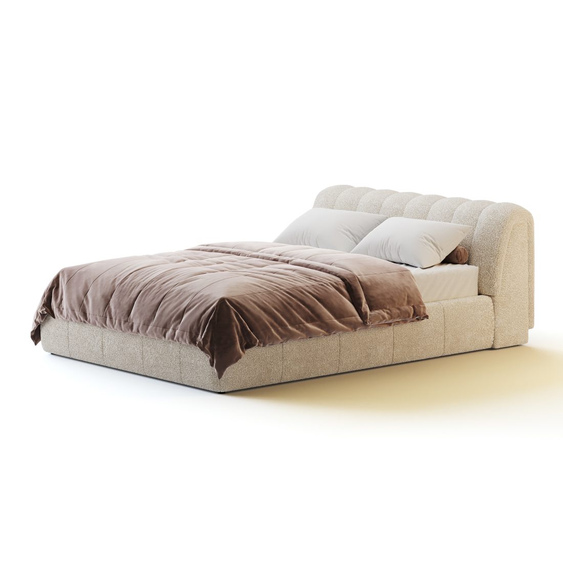 Salami Queen Bed - Maya Cream Boucle - 3D Model for Corona