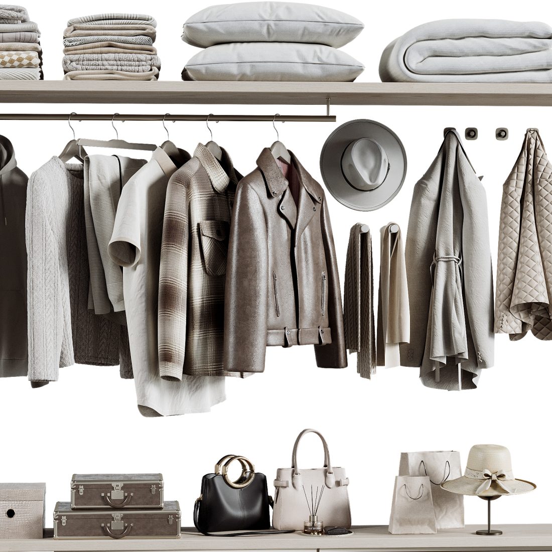 Minimal Luxury Wardrobe Display – Clothing, Shoes 3D Model for VRay ...
