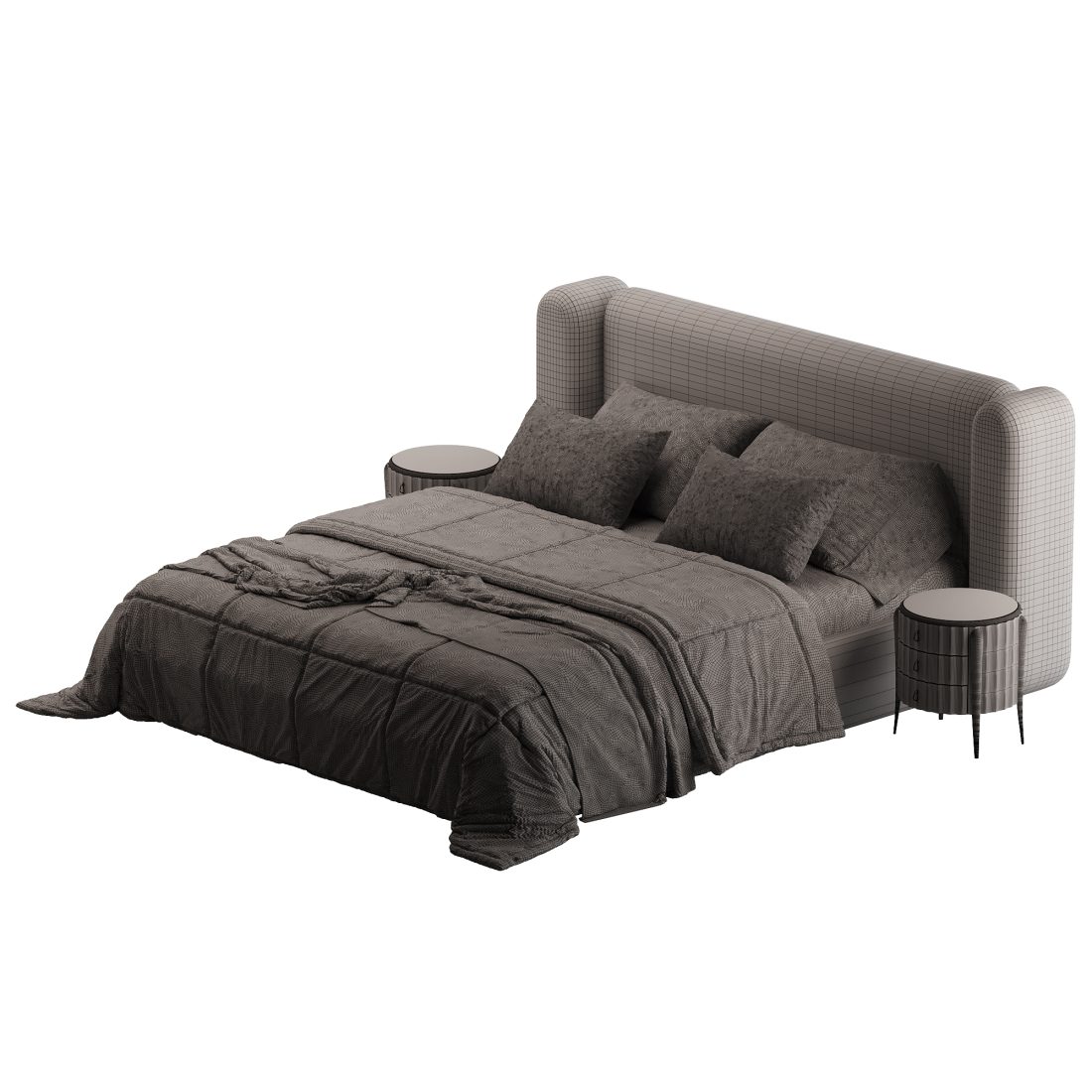 Vienna Tan Boucle Queen Bed - 3D Model for Corona