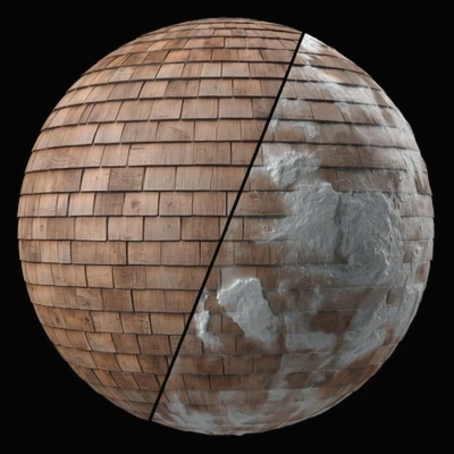 D04 Snow Wooden Roof Materials - 3D Model for VRay, Corona