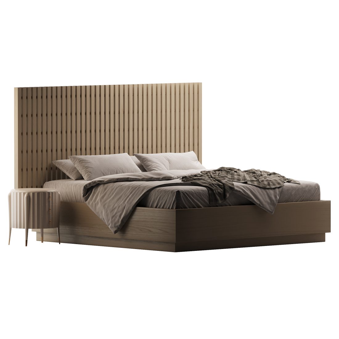 Batten White Oak King Plinth Base Bed 3D Model for Corona | CGMood