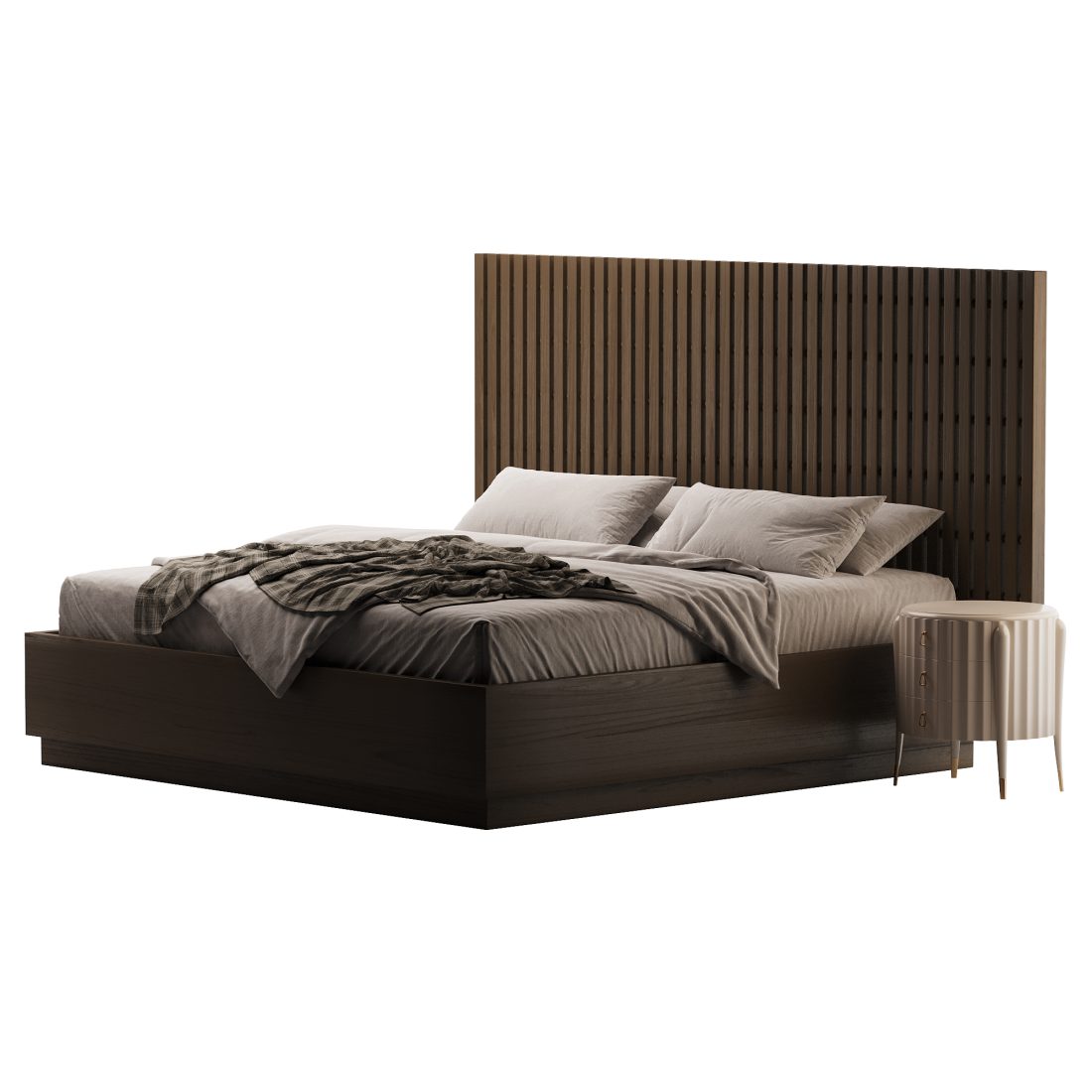 Batten White Oak King Plinth Base Bed 3D Model for Corona | CGMood