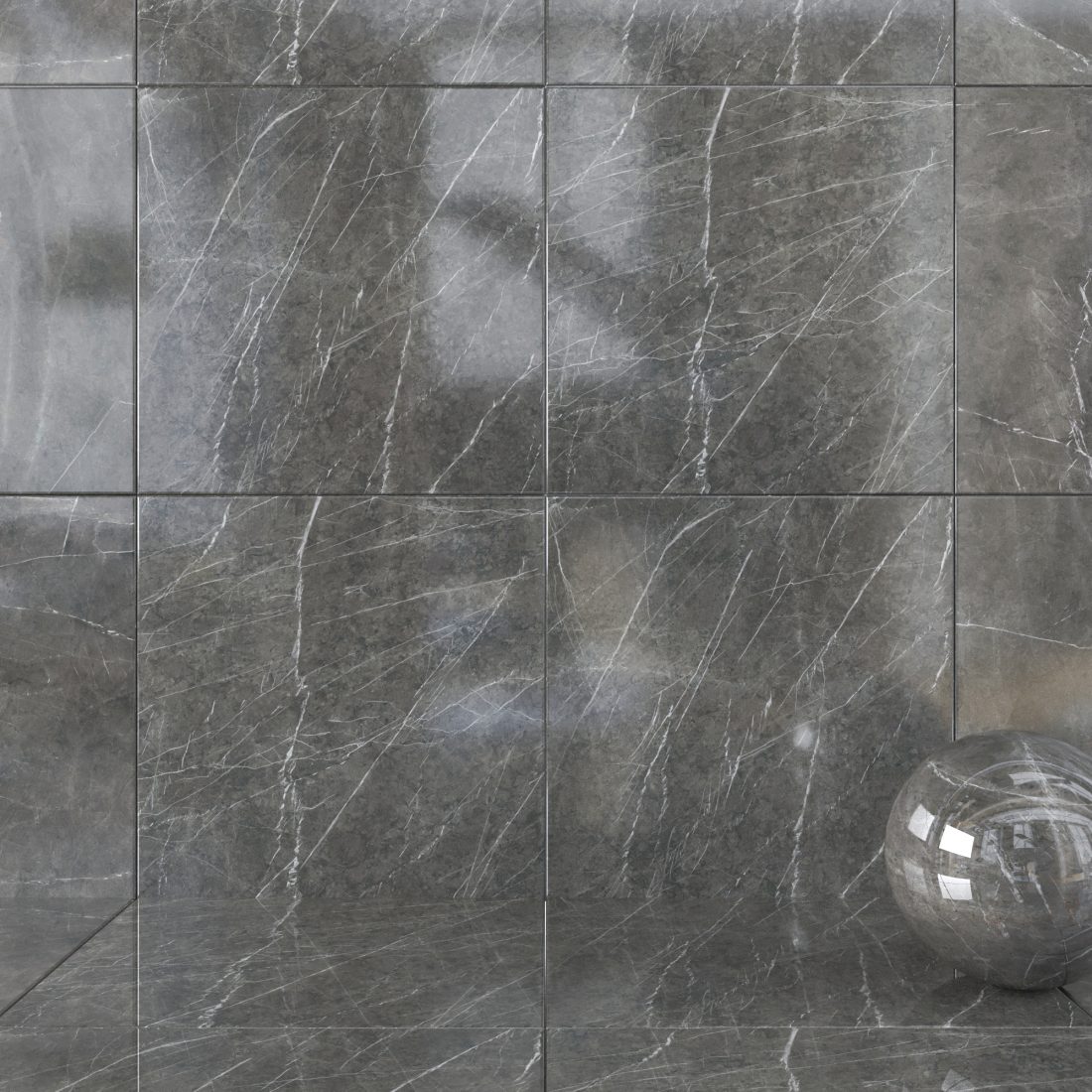 Wall Tiles 319 Gray Stone - 3D Model for VRay, Corona