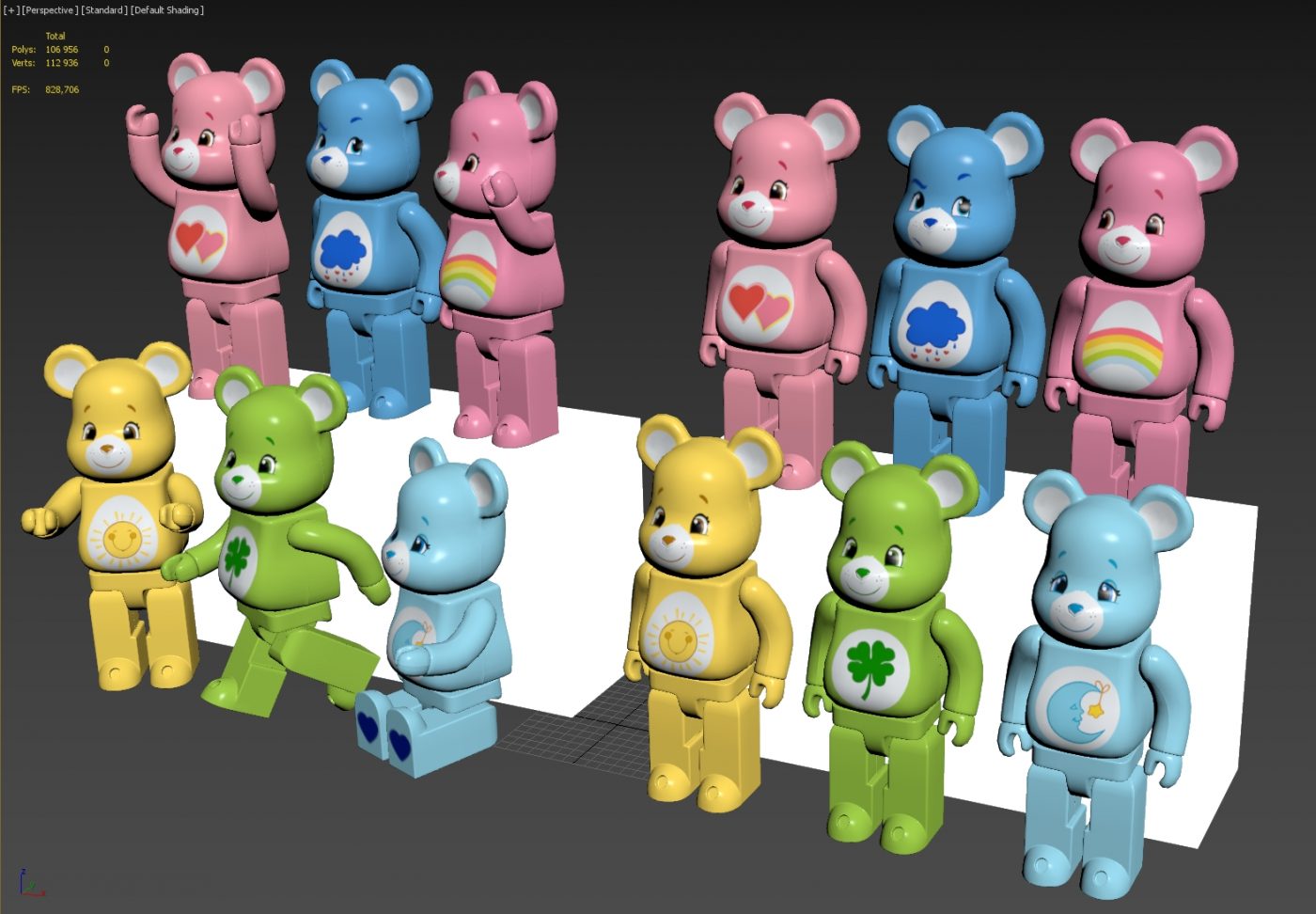 Bearbrick / Care Bear / Set - 3D Model for VRay, Corona