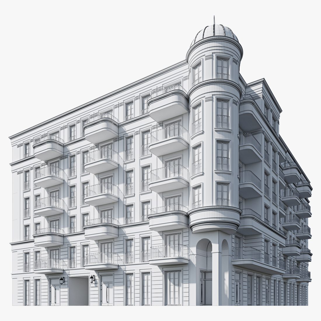 Classic Residential Building 18 - 3D Model for VRay, Corona