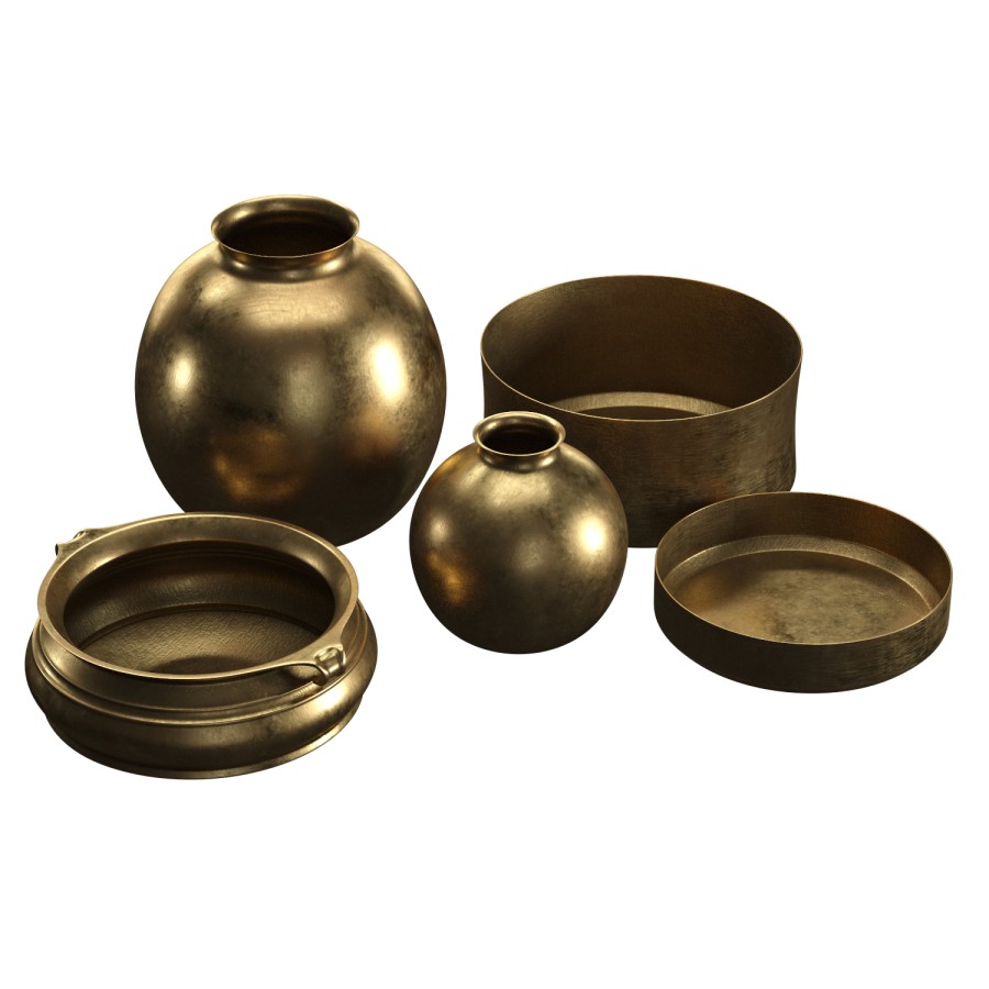 Burnished Brass Vases - 3D Model for VRay, Corona