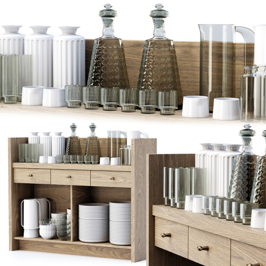 Mira Restaurant Cabinet With Dishes V4 3D Model for VRay, Corona | CGMood