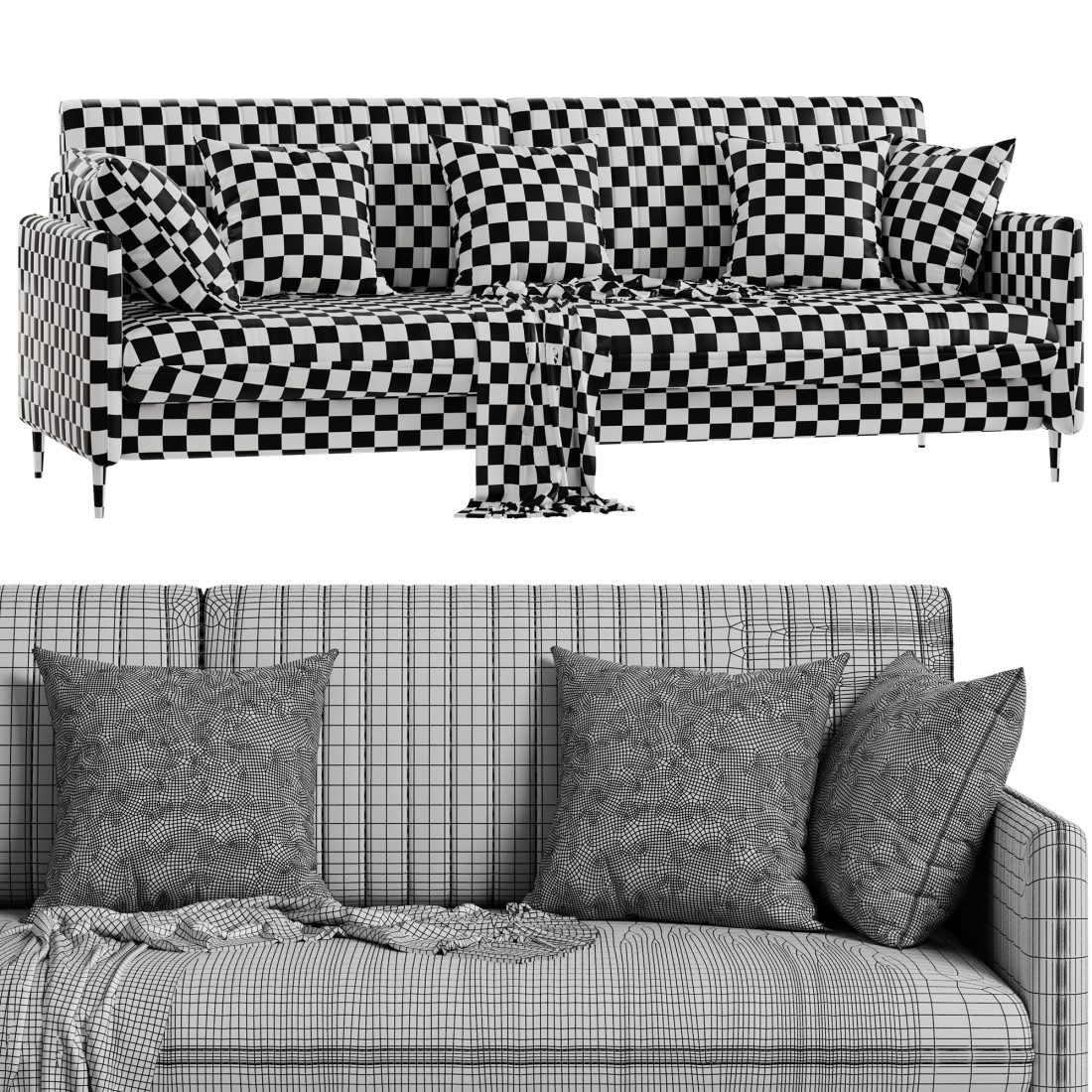 Straight Sofa Swout Velvet Beige - 3D Model for VRay, Corona