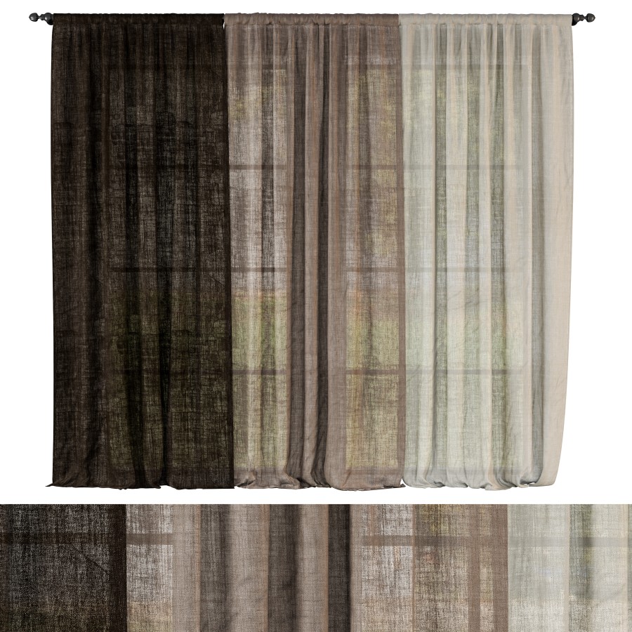 Set Of Translucent Linen Curtains - 3D Model for Corona