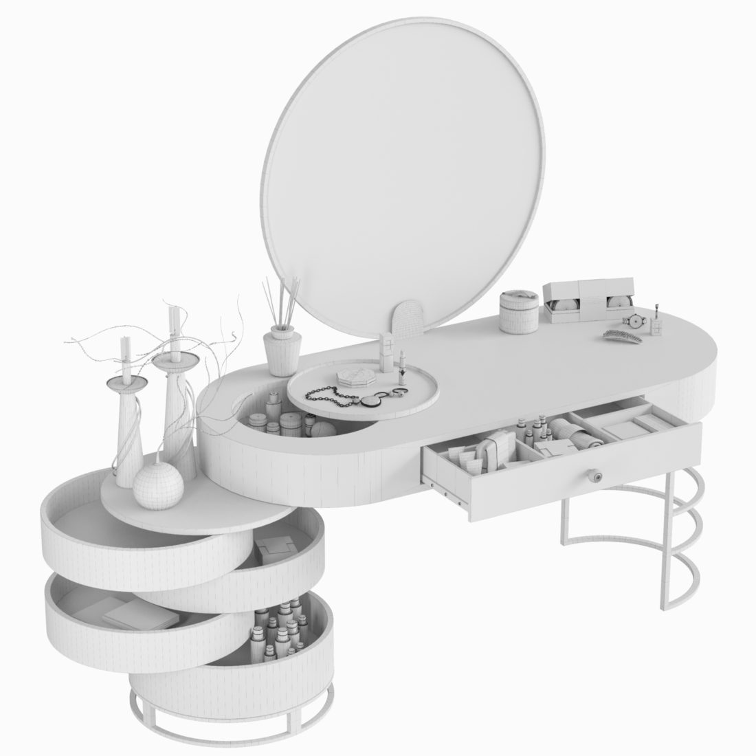 Dressing Table With Make-up Cosmetics - 3D Model for Corona