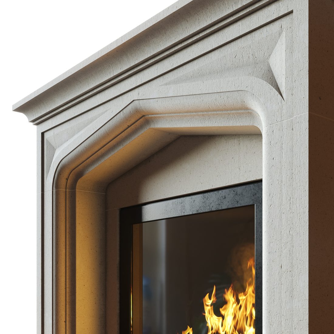 Modern Stone Fireplace With Glass - 3D Model for VRay, Corona
