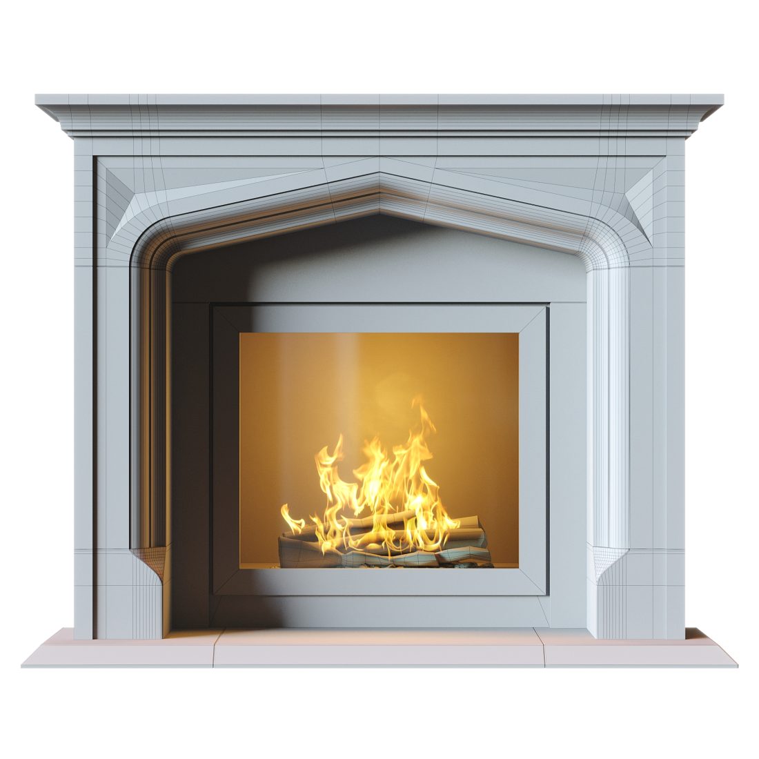 Modern Stone Fireplace With Glass - 3D Model for VRay, Corona