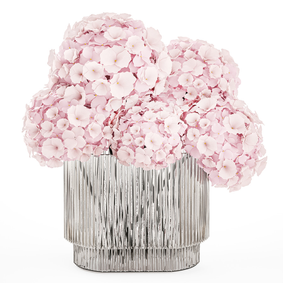 Small Bouquet Pink Flowers Hydrangea Modern Vase - 3D Model for VRay