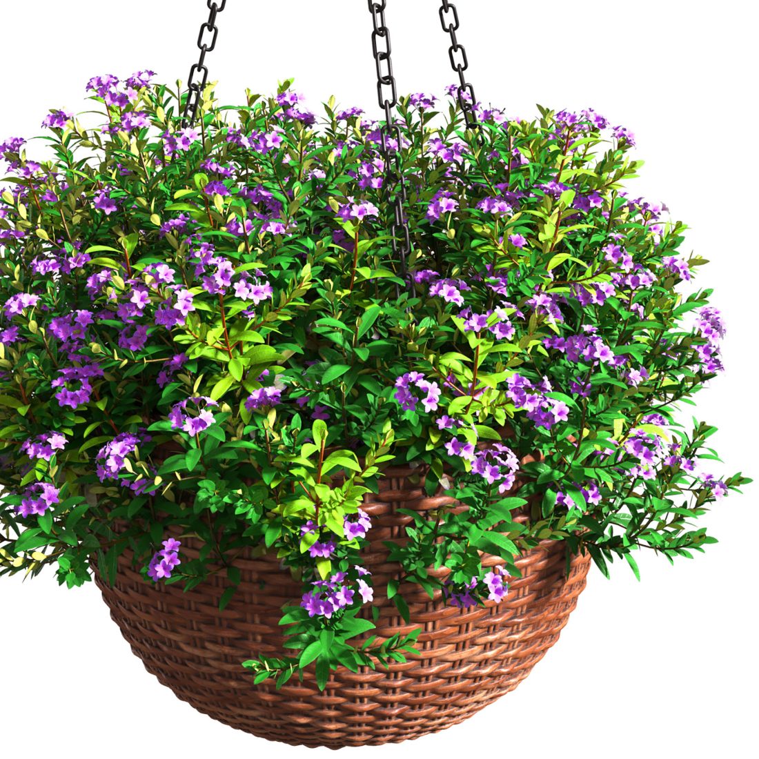 Hanging Basket Flowerpot Rattan Pot With Flowers - 3D Model for VRay ...