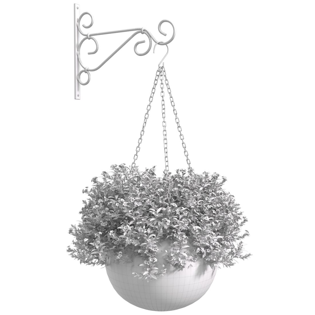 Hanging Basket Flowerpot Rattan Pot With Flowers - 3D Model for VRay ...
