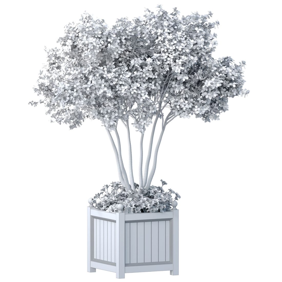 Decorative Tree In A Garden Planter With Flowers - 3D Model for VRay ...