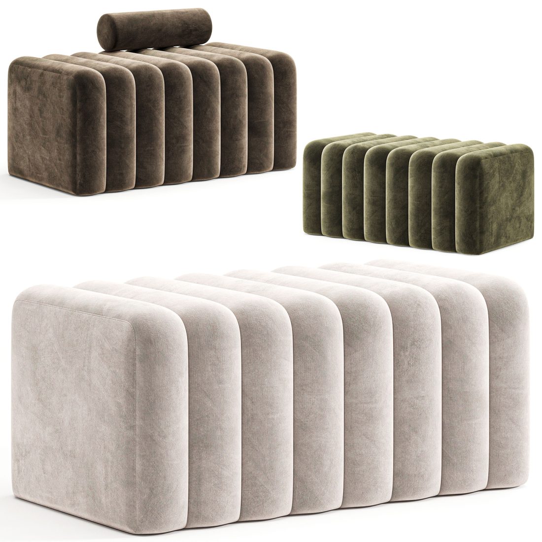Modern Line Tufted Bench By Homary - 3D Model for Corona