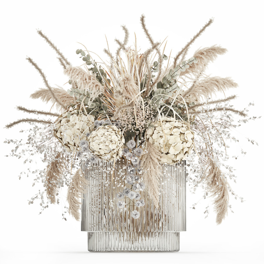 Bouquet Dried Flowers Pampas Hydrangea Palm Leaf 3D Model for VRay | CGMood