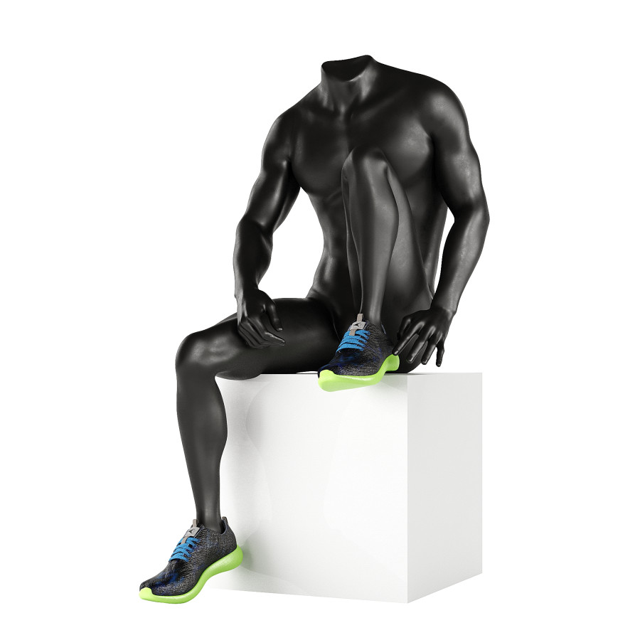 Athletic Headless Male Sitting Mannequin - 3D Model for VRay, Corona