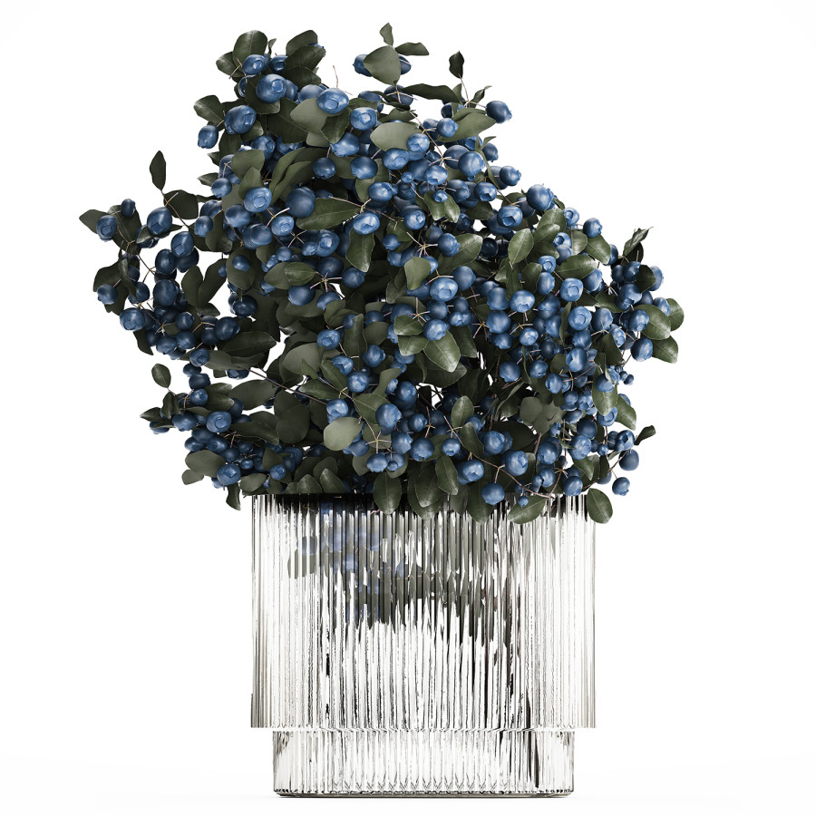 Bouquet Of Blueberry Branches In A Modern Glass 3D Model for VRay | CGMood