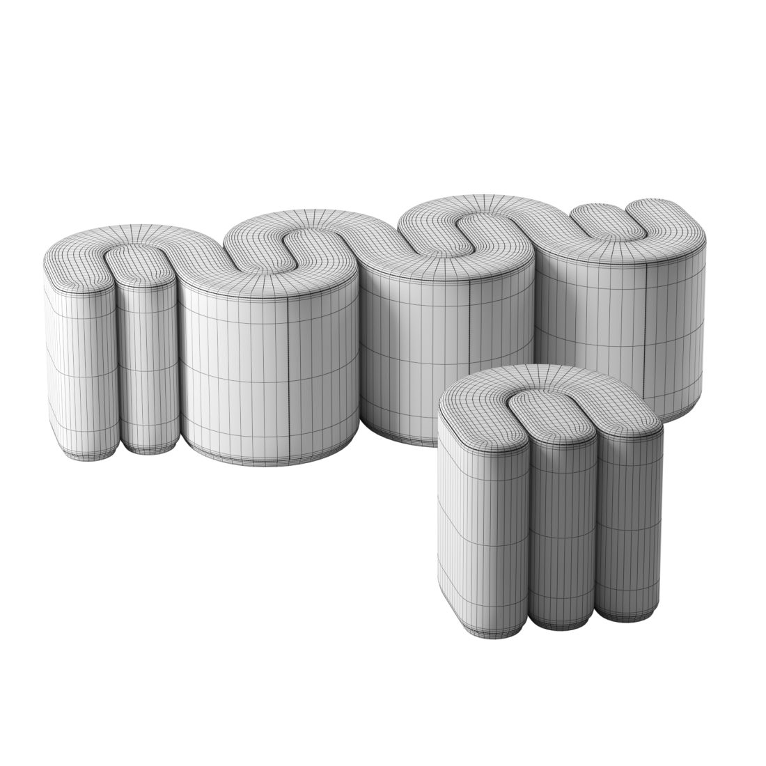 Adel Bench And Pouf By Baxter - 3D Model for Corona