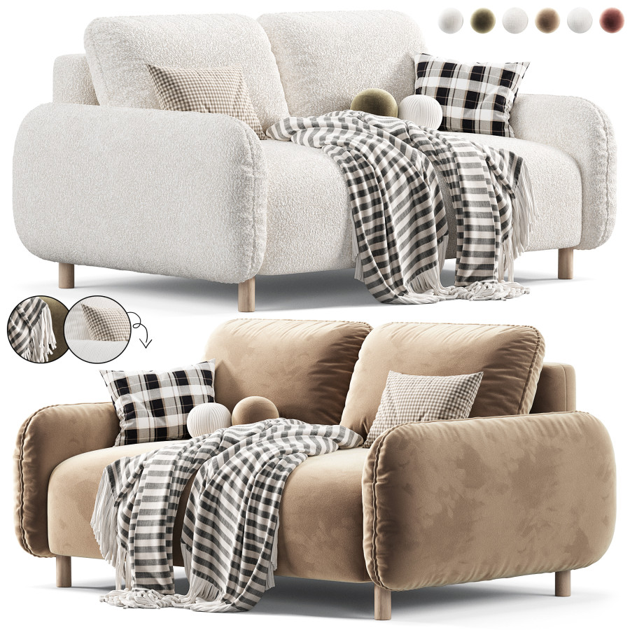 Divan.ru Masse-m Mini Straight Velvet Sofa - 3D Model for VRay, Corona